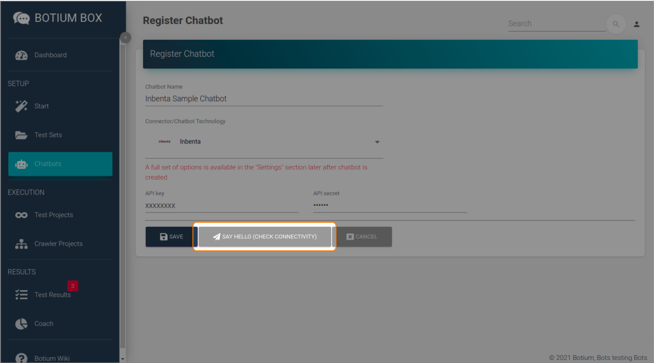 Register an Inbenta Chatbot to Botium — Cyara